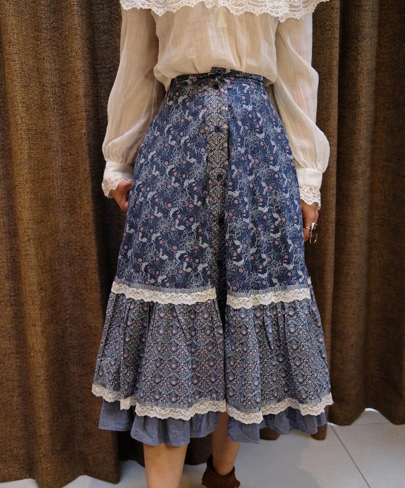 70s Vintage Rare Gunne Sax Gunnies Blue Layered Midi Prairie Skirt - Etsy