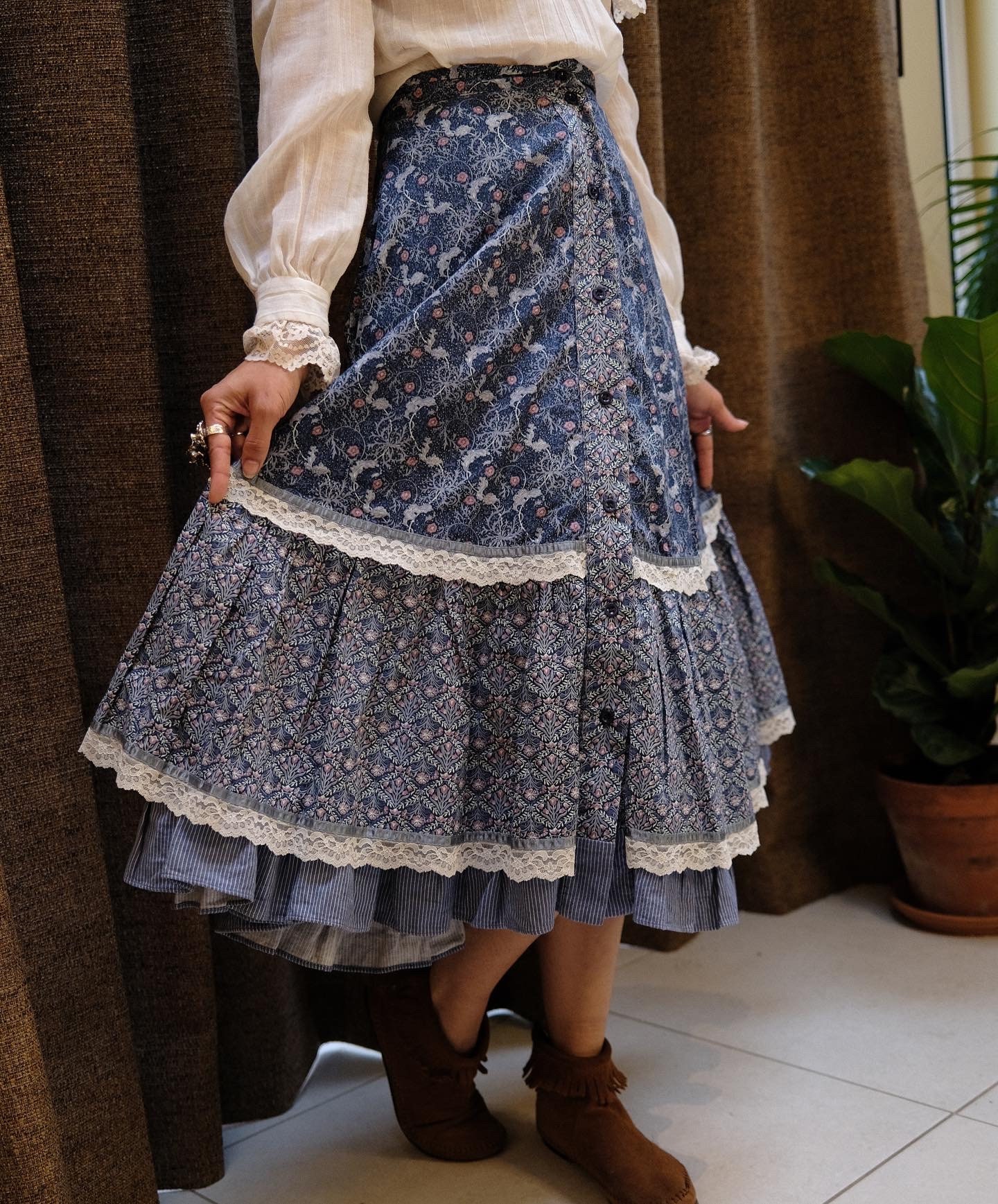 70s Vintage Rare Gunne Sax Gunnies Blue Layered Midi Prairie Skirt - Etsy