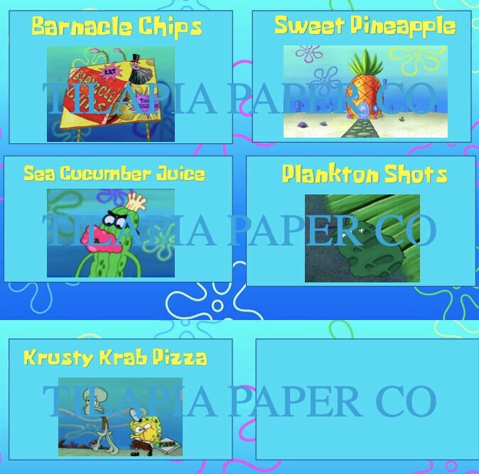 Spongebob Theme Food Labels - Etsy