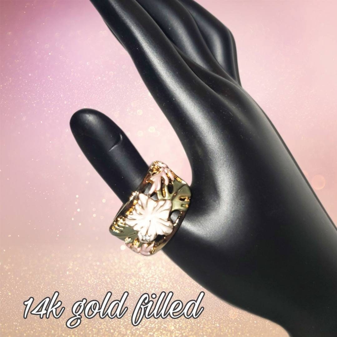 Polynesian/hawaiian Hibiscus 14K Gold Filled Ring - Etsy