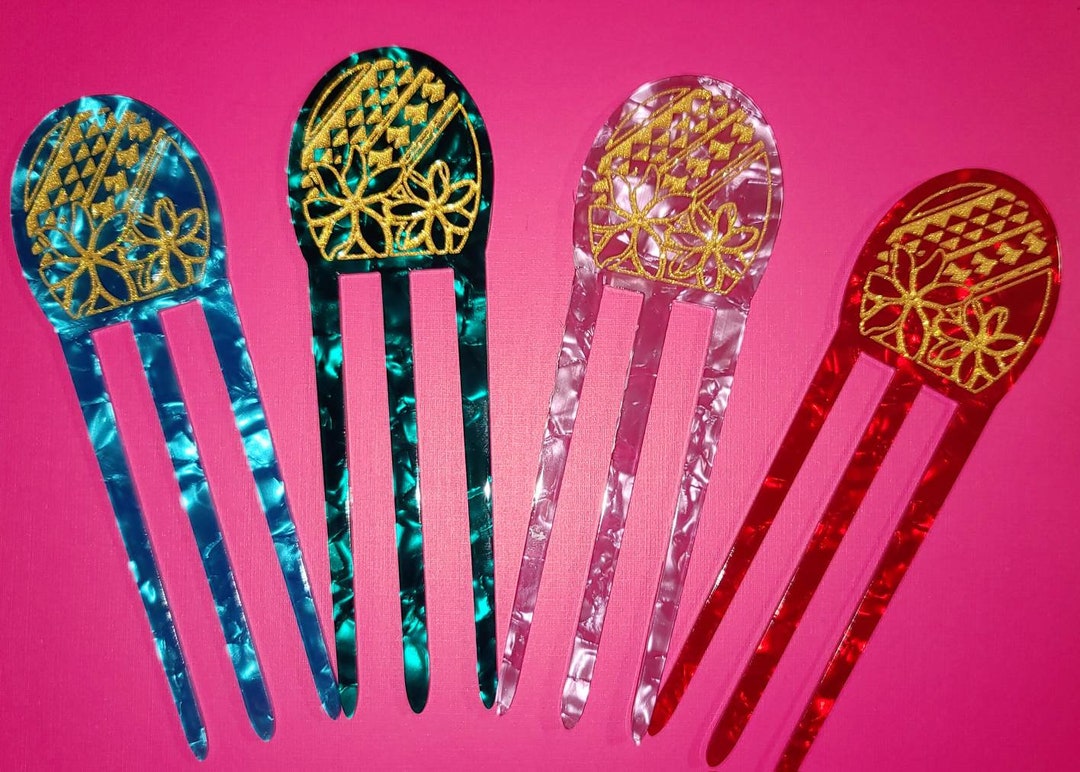 Colorful Polynesian Tribal Faux Turtle Shell Hair Picks - Etsy