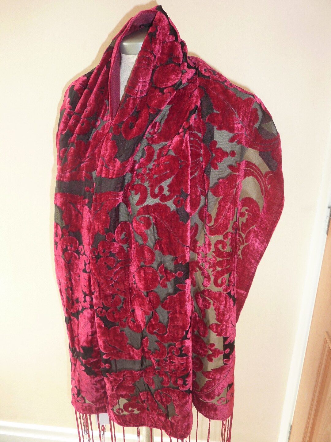 Luxury Devore Silk Blend Velvet Tasseled Scarf in Choice of Colours ...