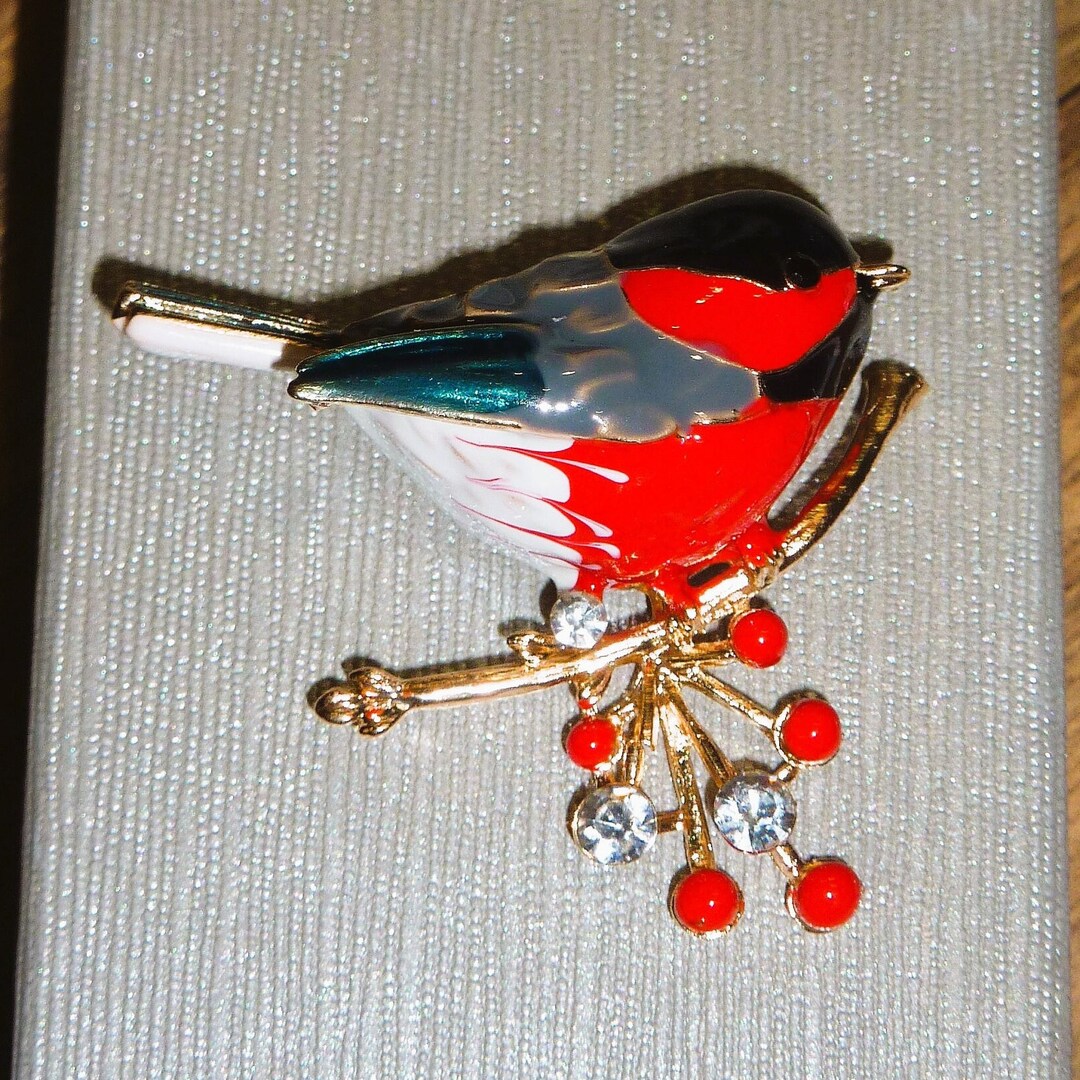 Enamel Red Bird Brooch: Christmas Winter Pin - Etsy