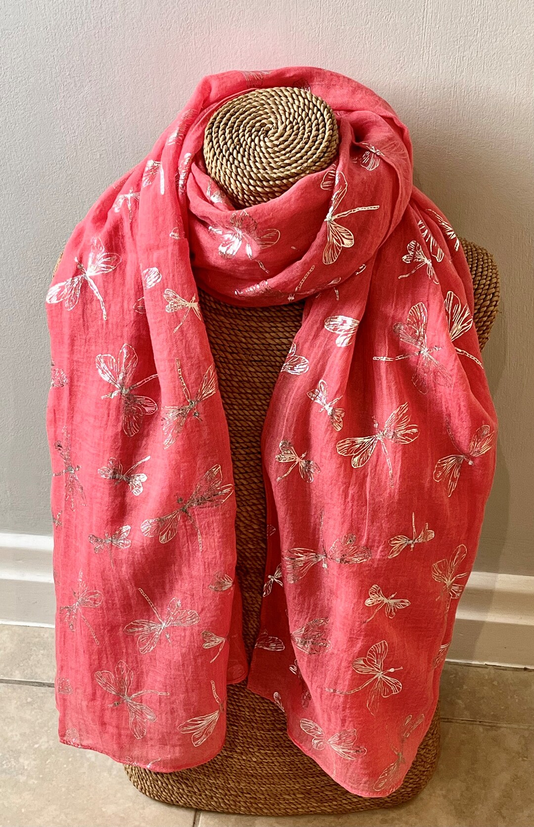 Dragonfly Silver Print Lightweight Scarf, Gift for Her - Etsy UK