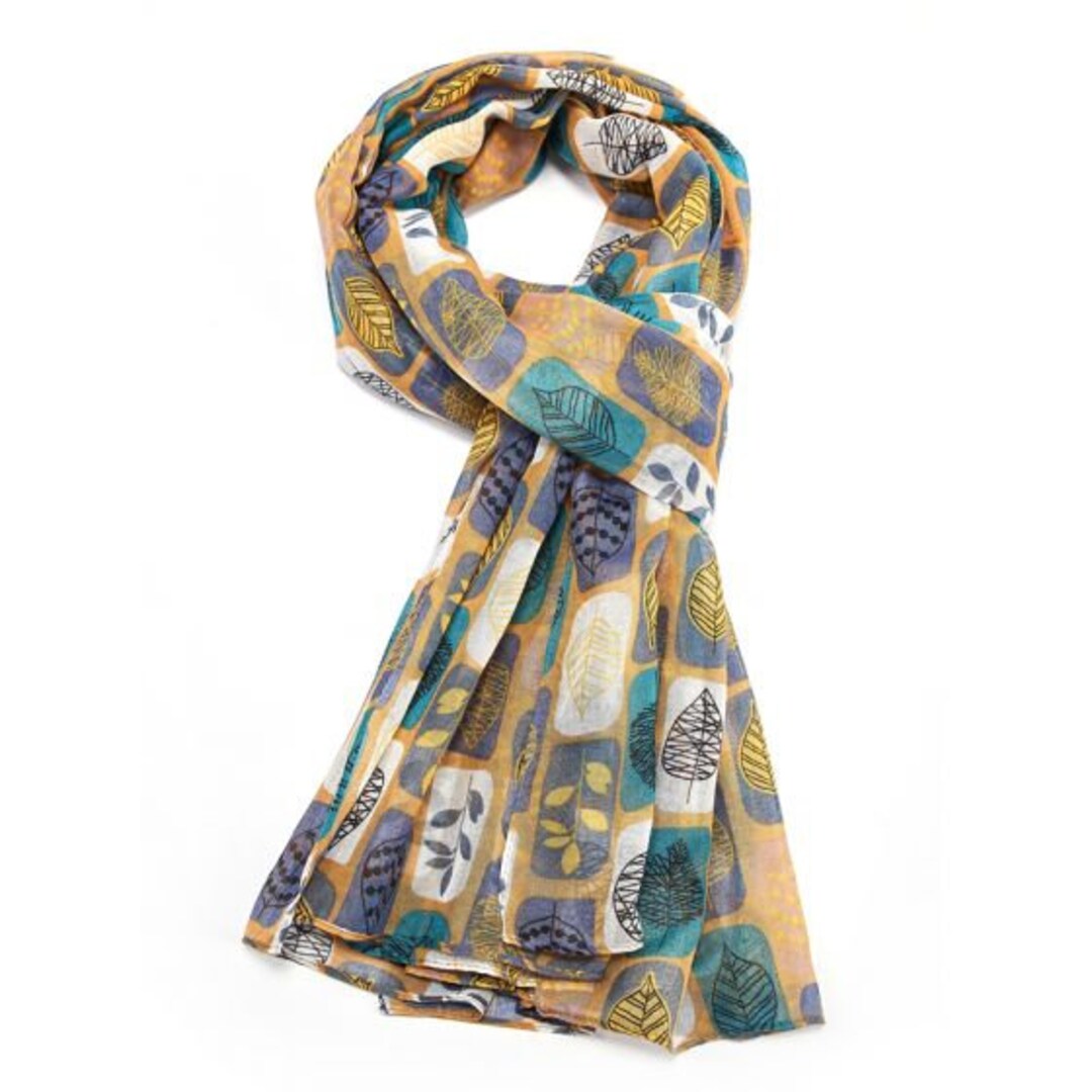 Large Warm Abstract Scandi Leaf Leaves & Trees Scarf Wrap in 2 Colour ...