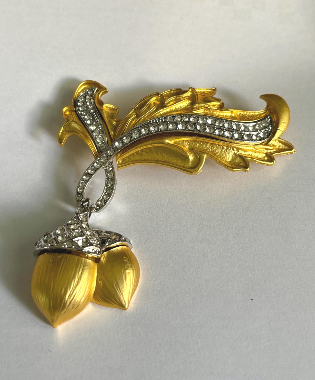 Vintage Statement Style Gold Tone Oak Tree Acorn Large Brooch Retro ...