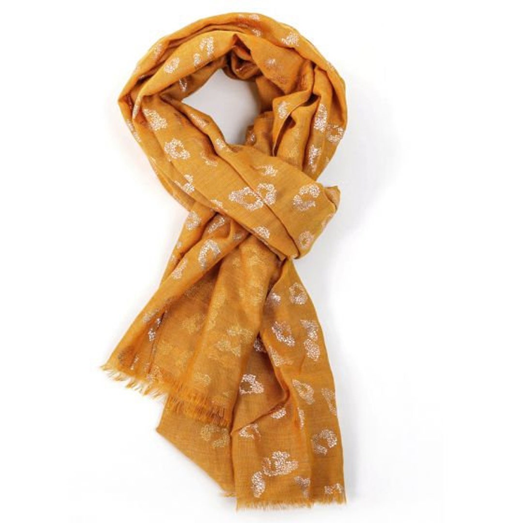 Leopard Print Scarf: Gold Foil Animal Wrap With Fringe - Etsy