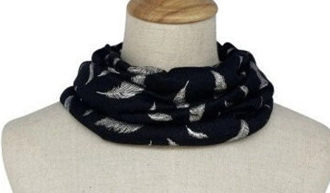 Lightweight Neck Warmer Snood Silver Metallic Feather Foil Print Choice ...