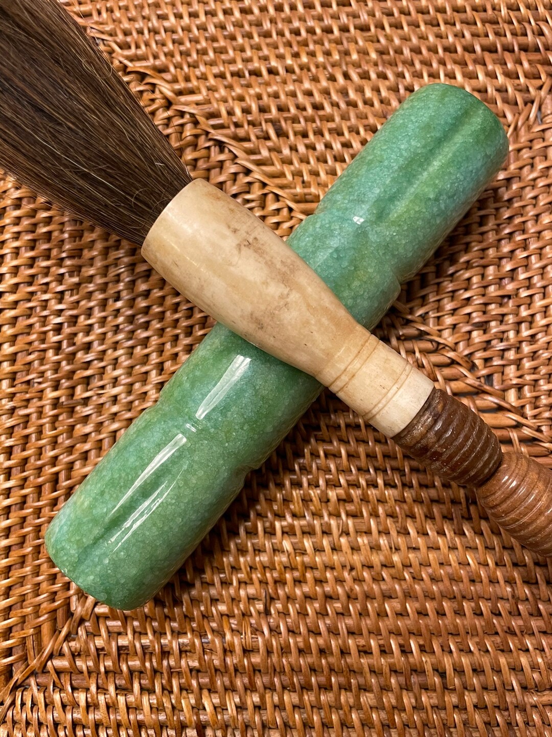 Vintage Jade Paperweight. Natural. Bamboo Carved. Jade Green. Designer ...