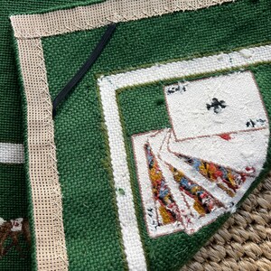 Vintage Wool Needlepoint Card Table Cover With Horses, Poker Chips ...