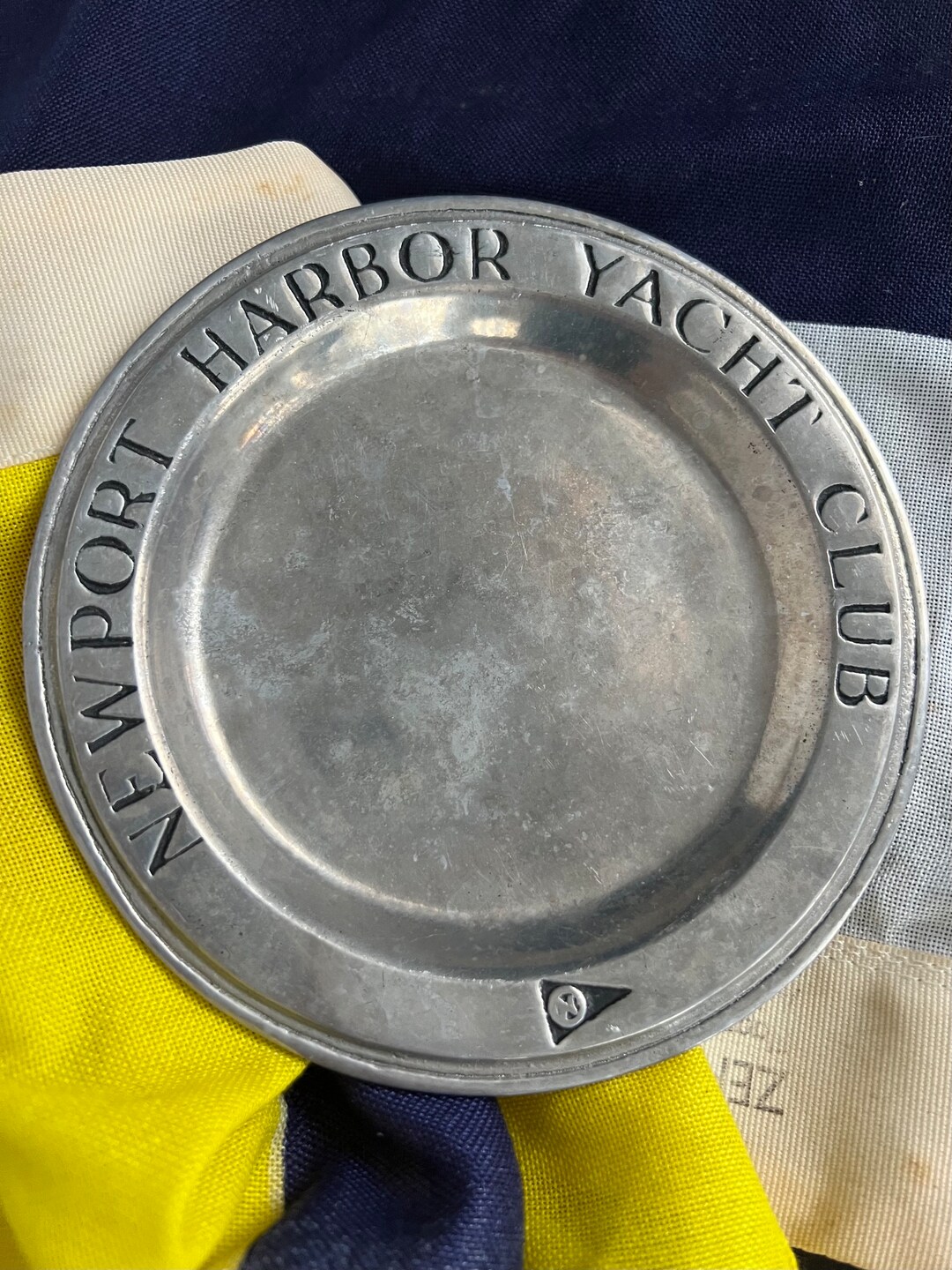 Vintage Pewter Newport Harbor Yacht Club Plate, Nautical, Burgee ...