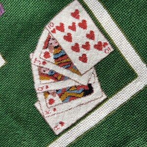 Vintage Wool Needlepoint Card Table Cover With Horses, Poker Chips ...