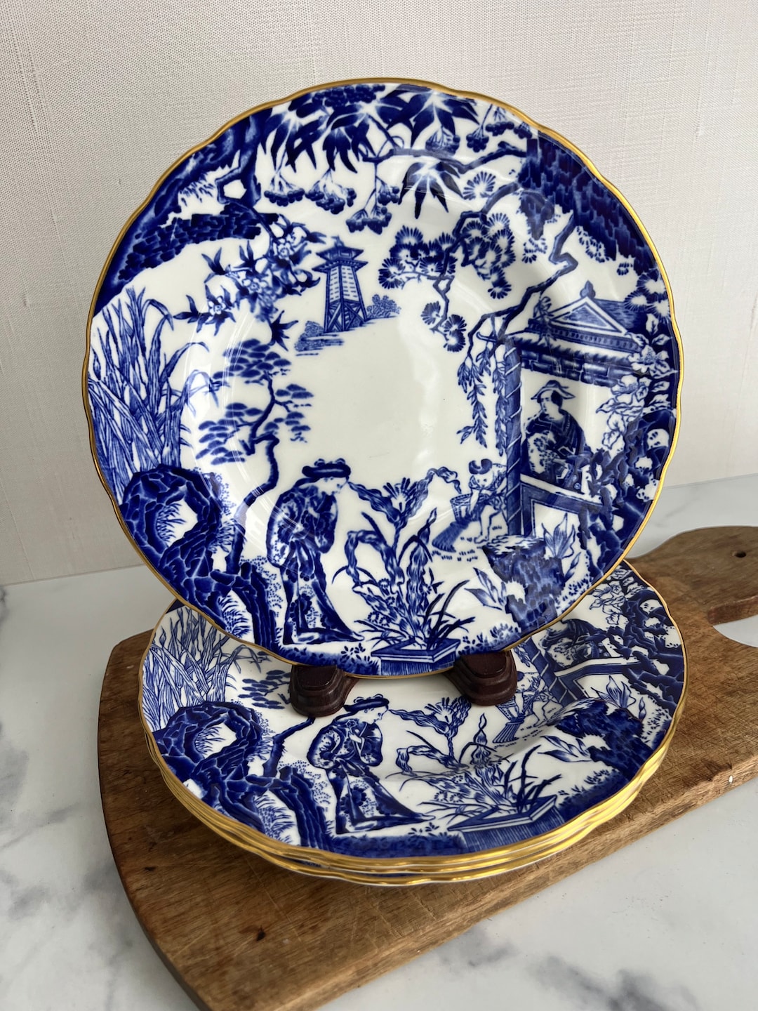 Vintage Royal Crown Derby Blue Mikado Salad Plates, Set of 4, Made in ...
