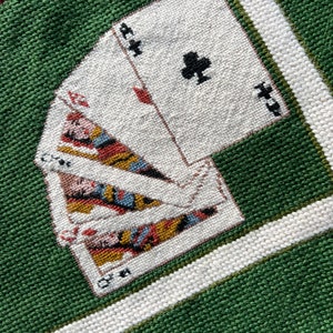 Vintage Wool Needlepoint Card Table Cover With Horses, Poker Chips ...