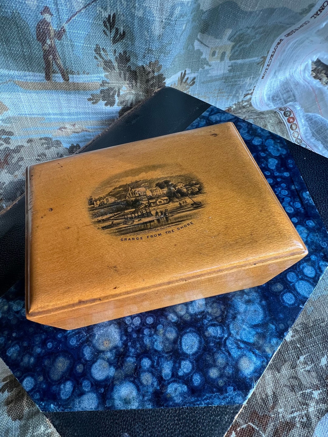 Antique Mauchline Ware Box, Souvenir Box, Grange From the Shore, Wooden ...