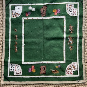 Vintage Wool Needlepoint Card Table Cover With Horses, Poker Chips ...