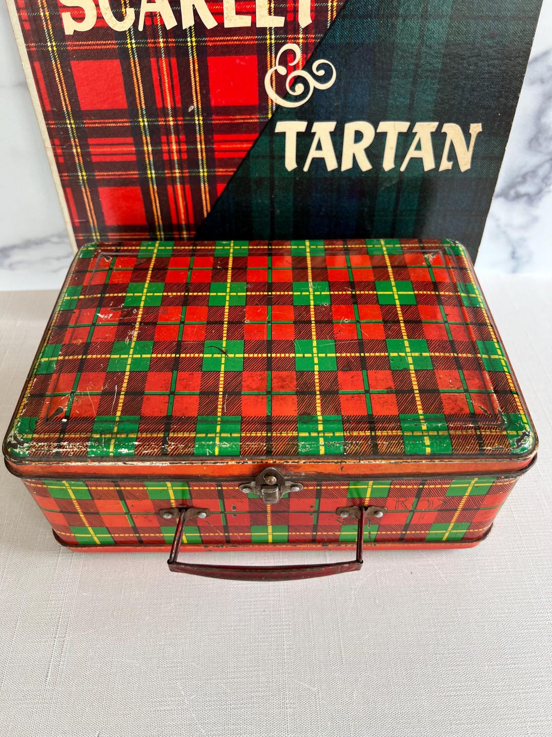 Vintage Red and Green Plaid Tartan Tin Old School Lunch Box, French ...