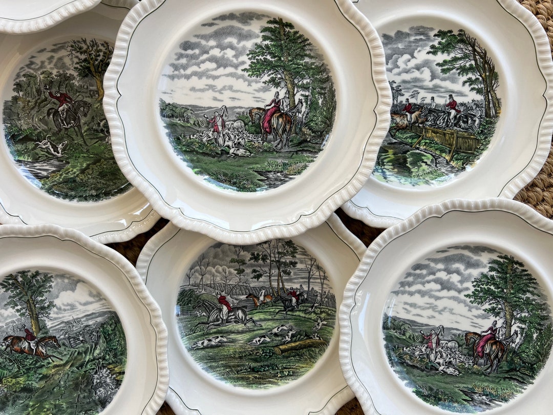Copeland Spode Equestrian Hunt Scenes Plates, Set of 8, Horses, Fox ...