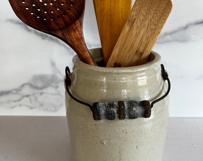 Vintage Stoneware Crock Canister With the Original Metal and Wood ...
