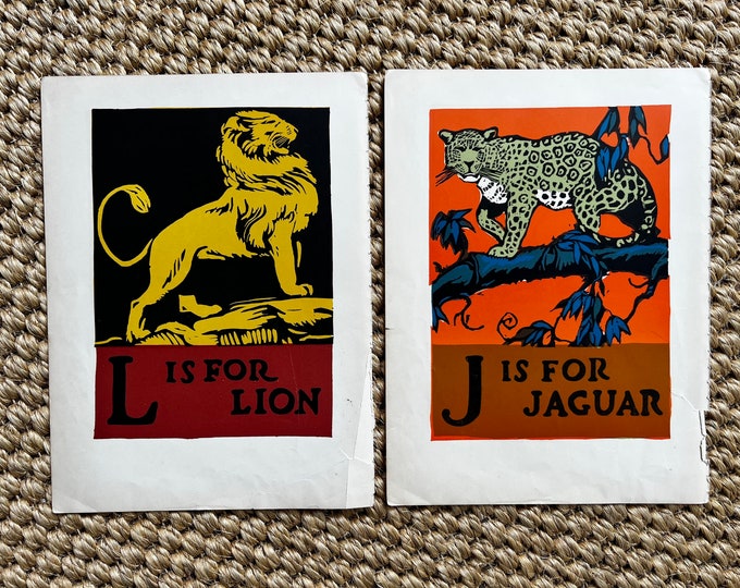 Vintage Animal Prints, Set of 2, 1920's, Ideal for Framing, Lion ...