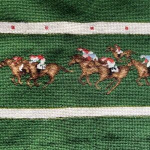 Vintage Wool Needlepoint Card Table Cover With Horses, Poker Chips ...