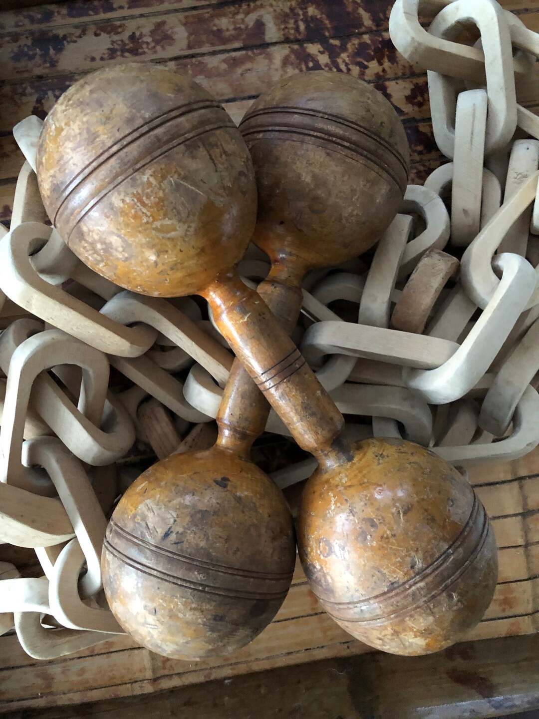 Antique Dumbell Pair, Wooden Hand Weights, Vintage Wood Barbells ...