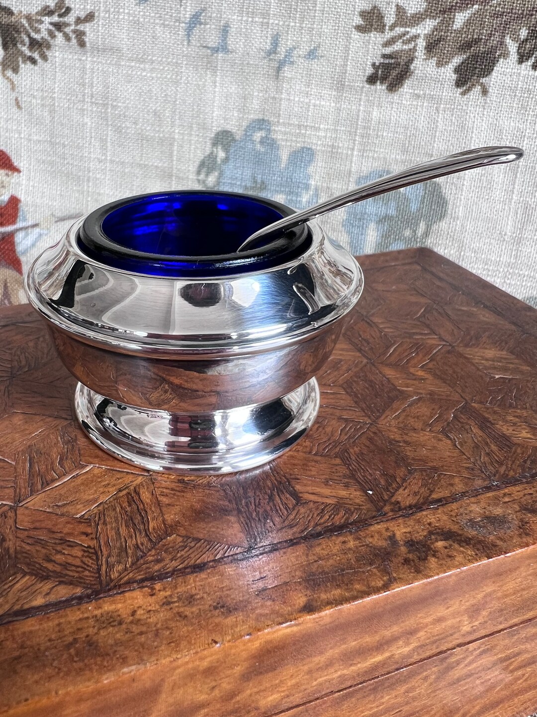 Vintage Silverplate Salt Cellar With Cobalt Liner and Silverplate Spoon ...