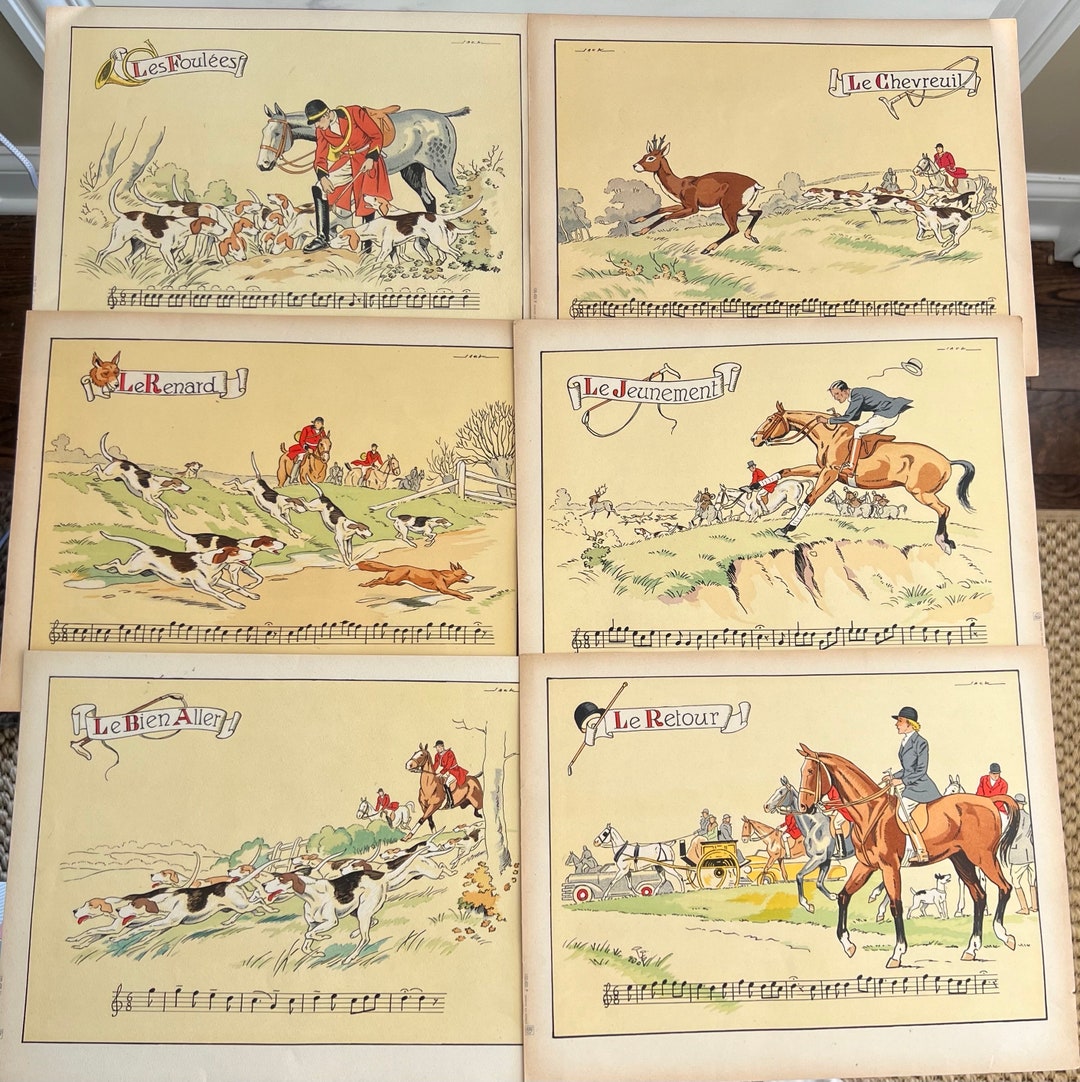 Vintage French Fox Hunting Prints, Set of 6, Ideal for Framing ...