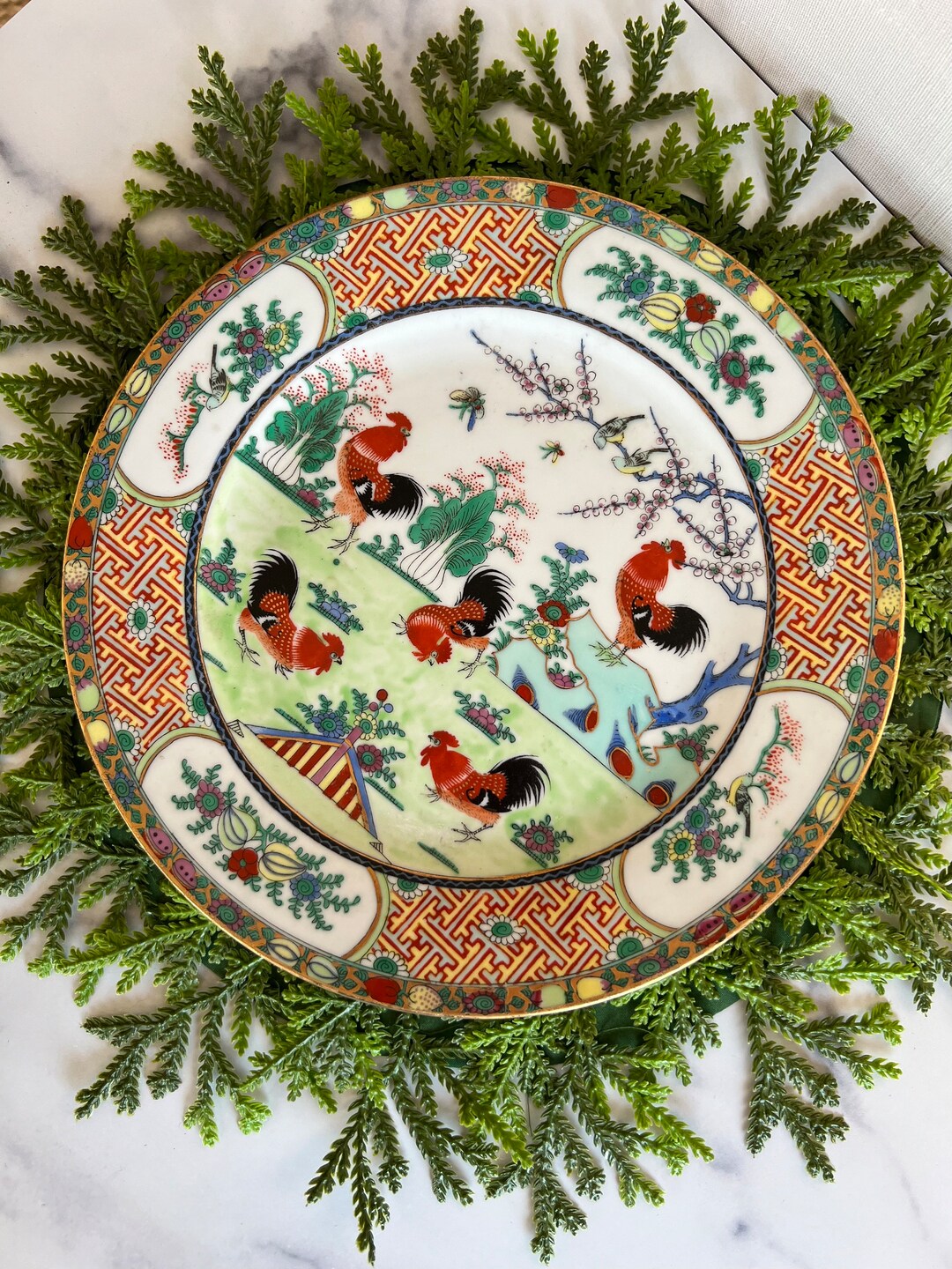 Vintage Chinese Famille Rose Rooster Plate, Chinoiserie Chic, Plate ...