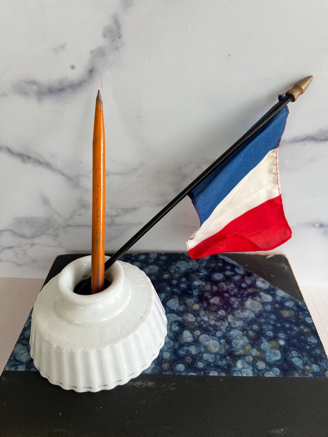 Antique Limoges Porcelain Desk Inkwell, Banque De France Paris ...
