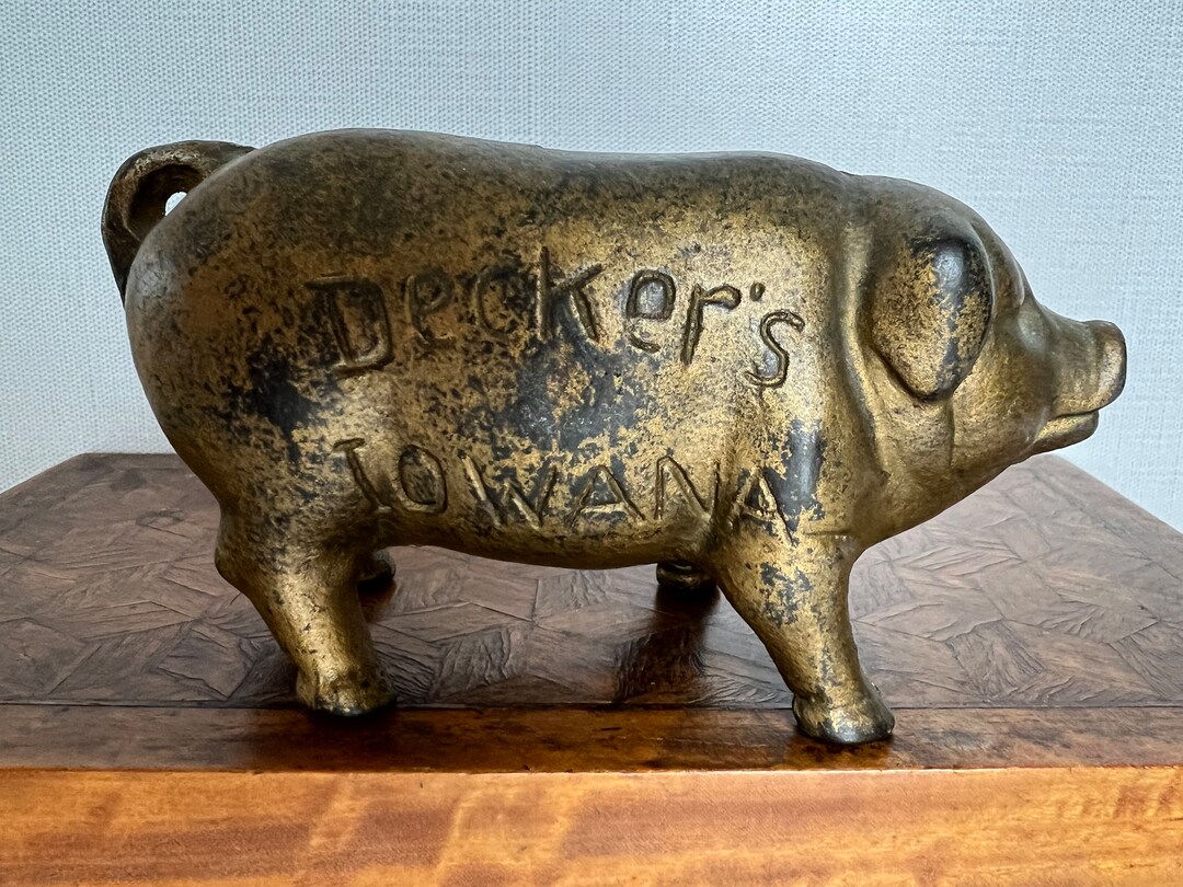 Vintage Cast Iron Pig Bank, Decker's Iowana, Vintage Advertising Bank ...