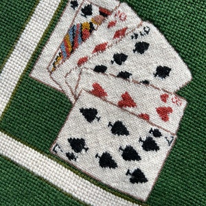 Vintage Wool Needlepoint Card Table Cover With Horses, Poker Chips ...