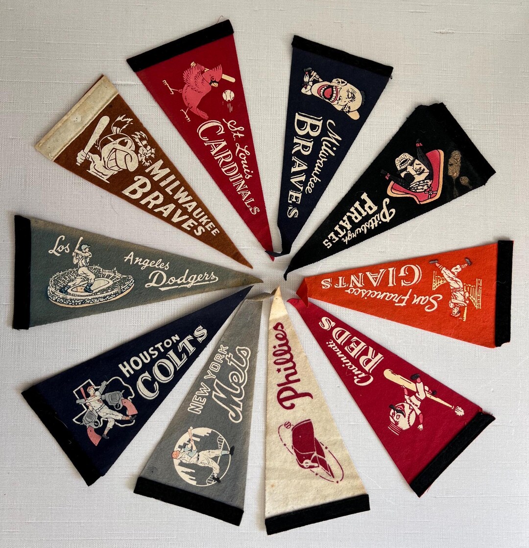 Vintage Mini Baseball Pennants, Lot of 10, Vintage Felt Pennants ...
