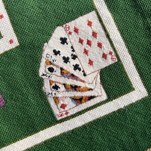 Vintage Wool Needlepoint Card Table Cover With Horses, Poker Chips ...