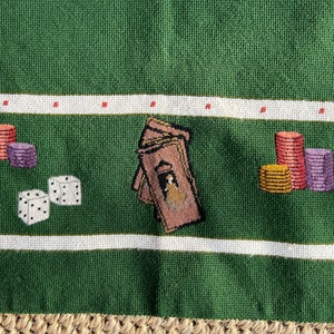 Vintage Wool Needlepoint Card Table Cover With Horses, Poker Chips ...
