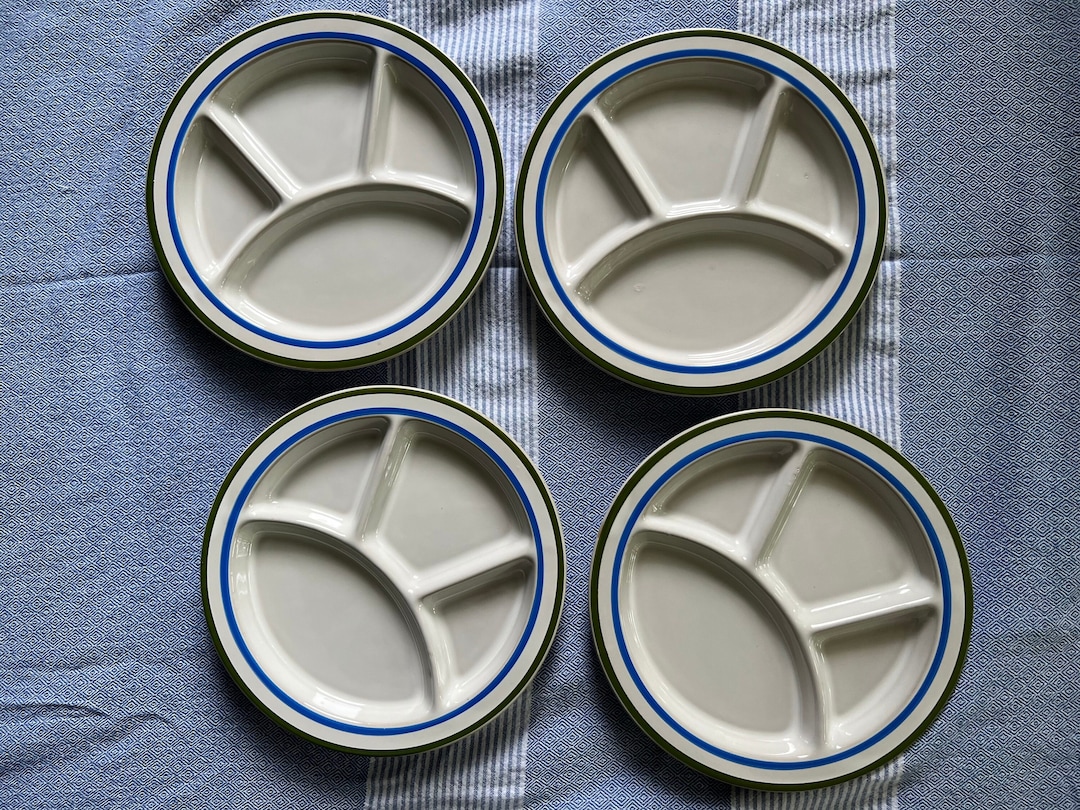Vintage Divided/fondue Plates With Stripes, Made in Japan, Vintage ...