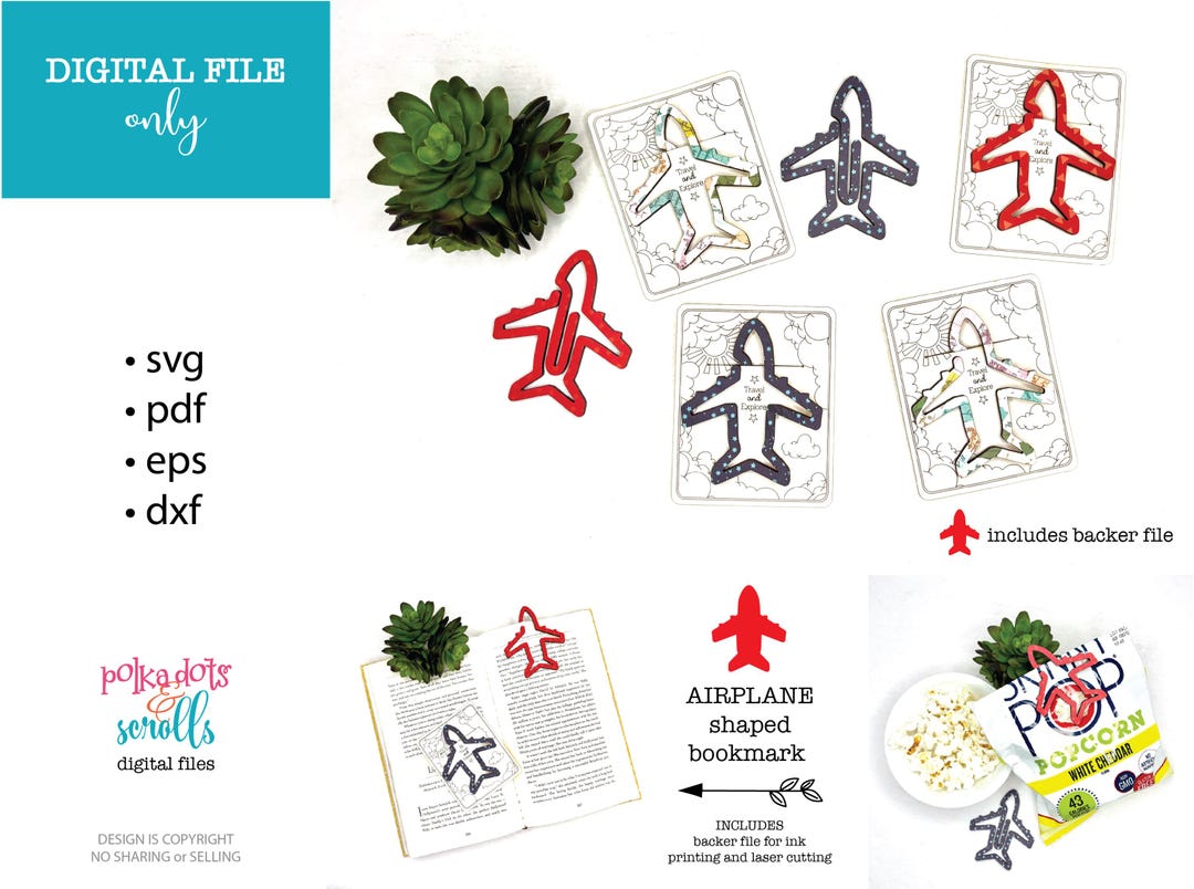 Airplane Bookmark Laser Cut File, Travel Theme (svg, Pdf, Eps, Dxf), 3D ...