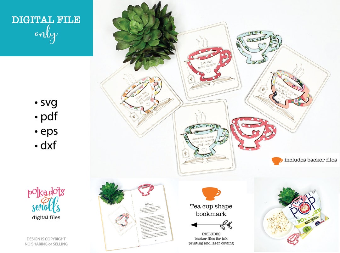 Tea Cup Bookmark Laser File, Tea Drinker Laser Svg, Easy Laser Files ...