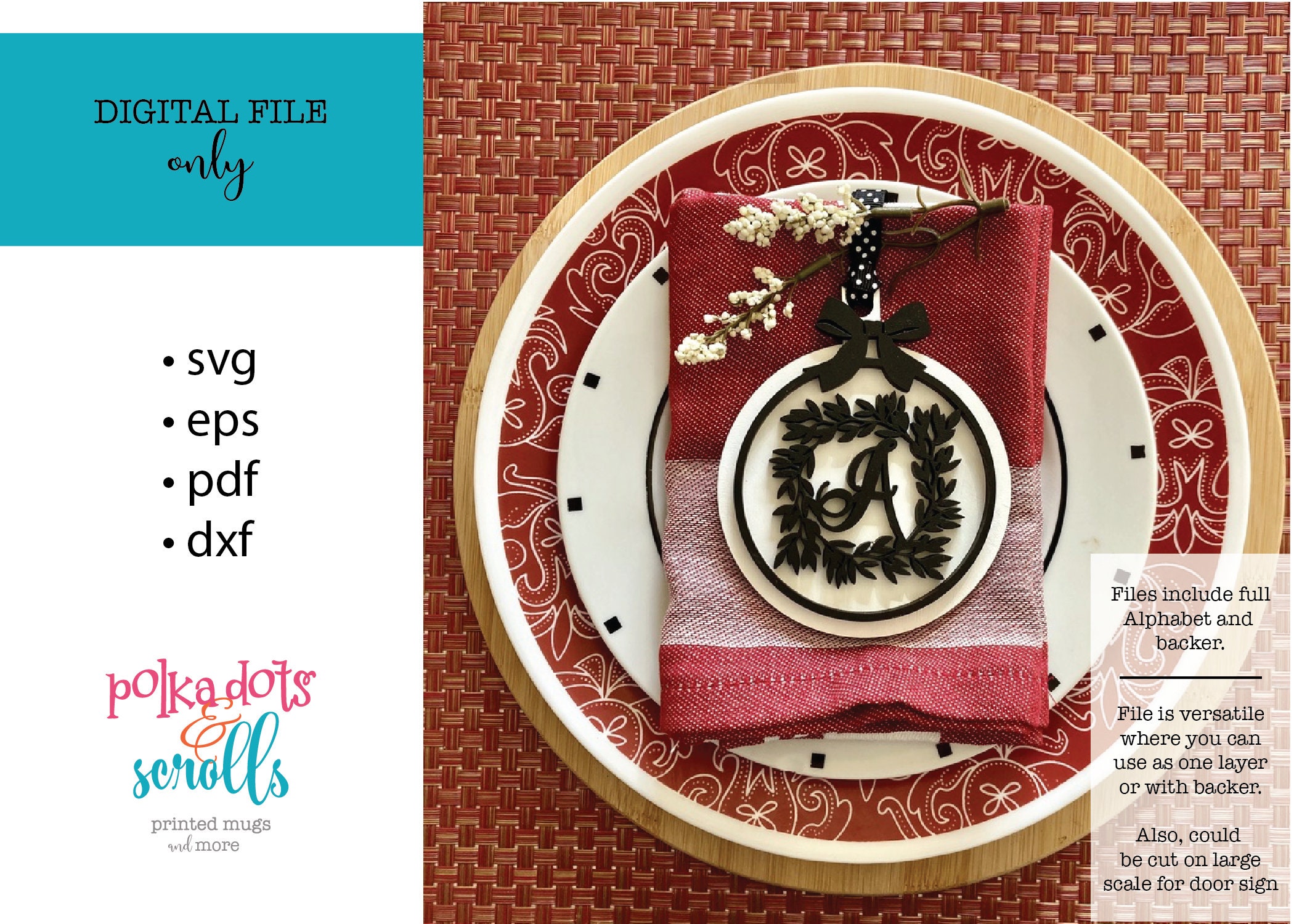 Christmas Initial Ornament SVG files Monogram place setting | Etsy