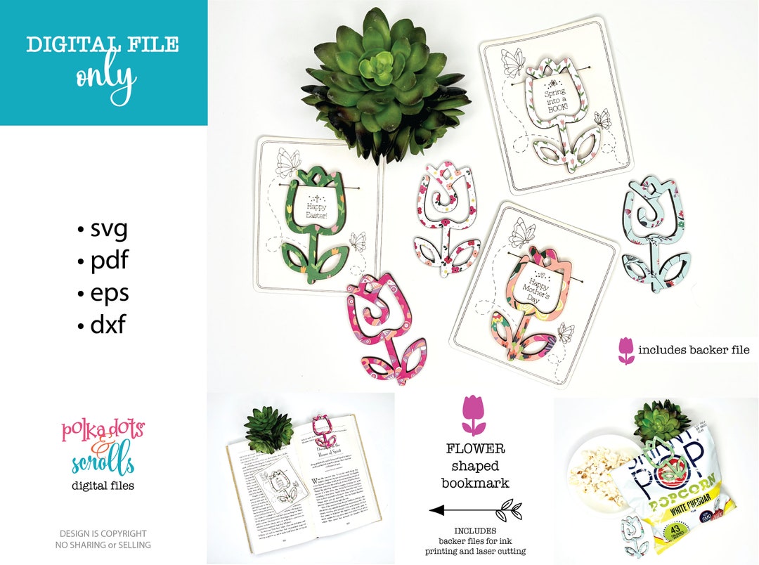 Flower Shaped Bookmark Laser File, Mother’s Day Bookmark Svg, Spring ...