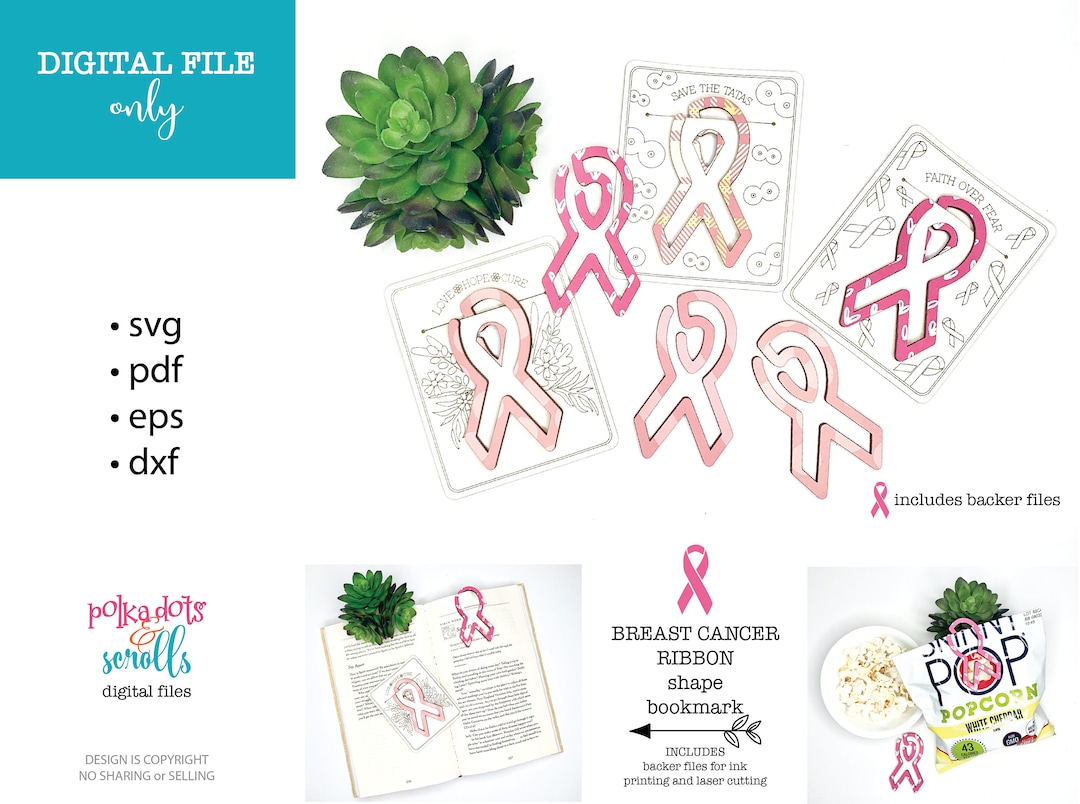 Breast Cancer Ribbon Bookmark Svg, Breast Cancer Laser File, Cancer ...