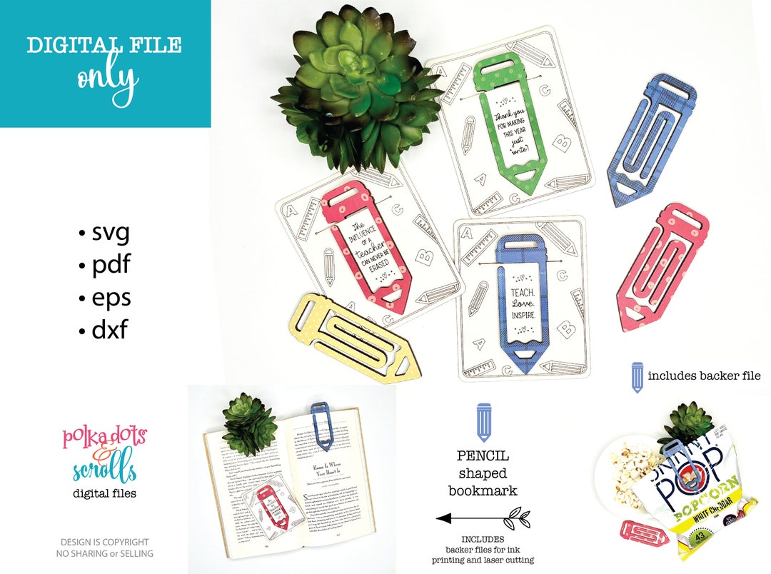 Pencil Shaped Bookmark Laser File, Teacher Appreciation Bookmark Svg ...