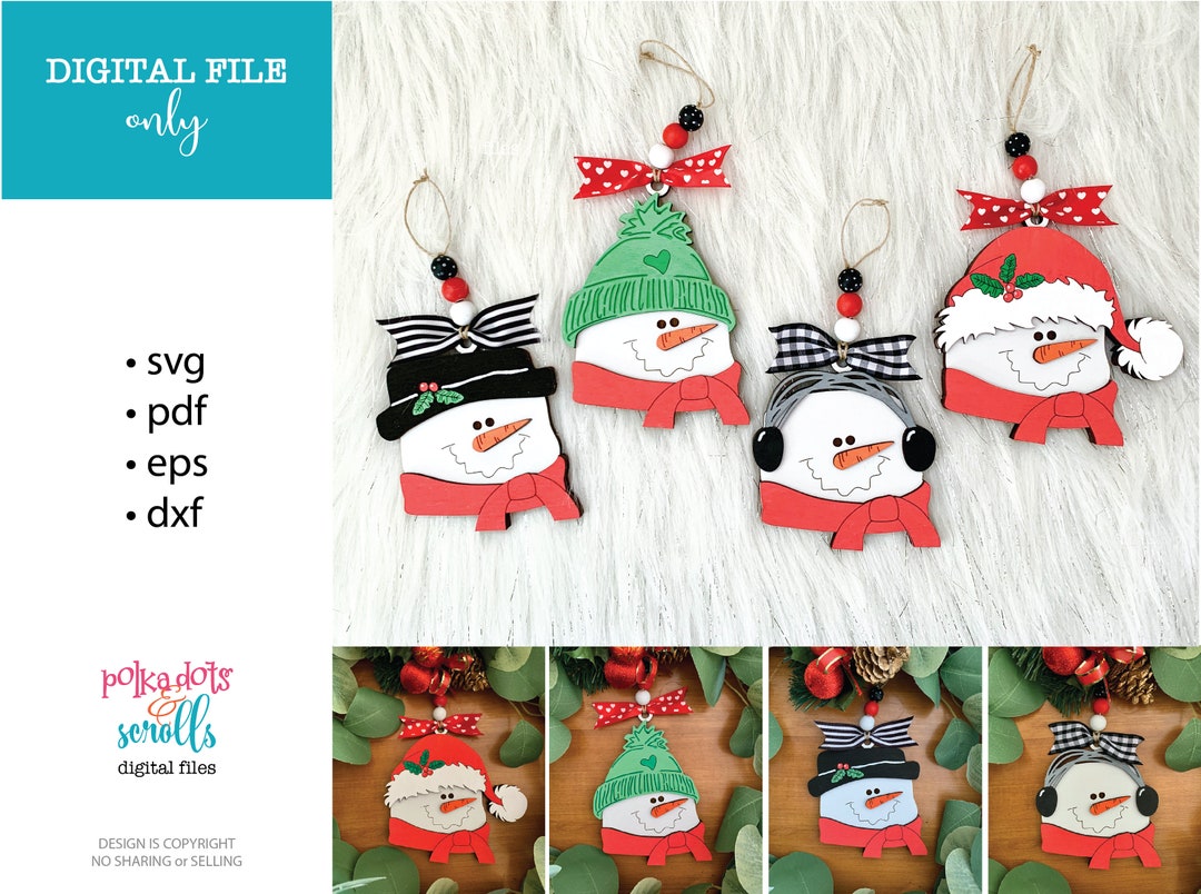 Snowman Ornament Laser Files, Snowmen Svg Files, Glowforge Snowman File ...
