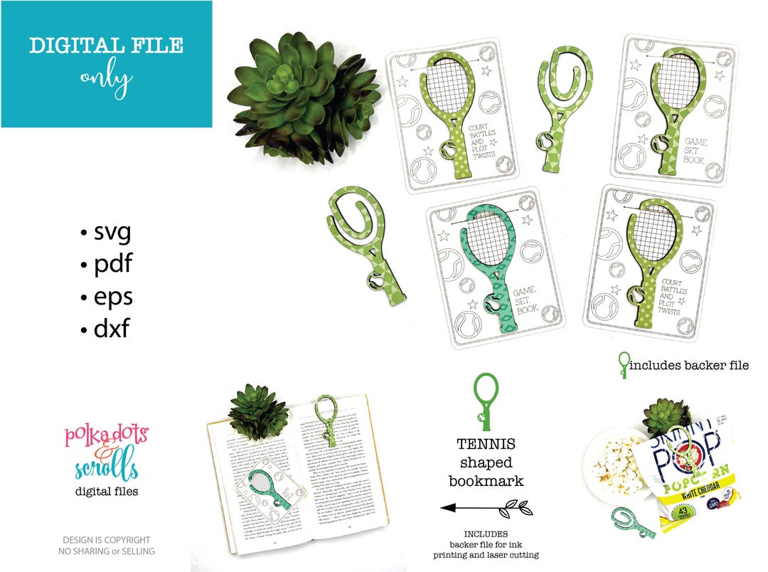 Tennis Bookmark Laser File. Sport Bookmark Svgs, Laser Scrap Busters ...