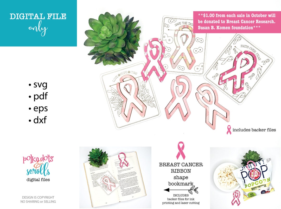 Breast Cancer Ribbon Bookmark Svg, Breast Cancer Laser File, Cancer ...