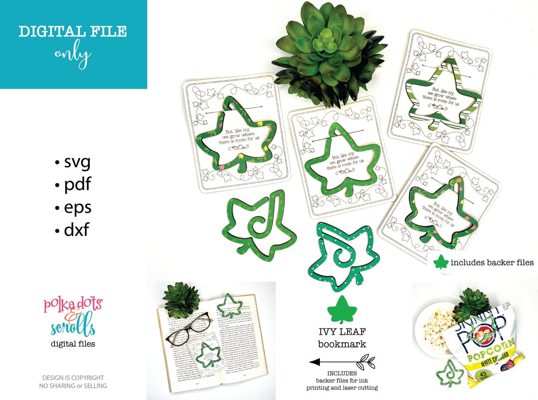 Ivy Leaf Laser Bookmark Svg, Leaf Shaped Bookmark File, Laser Scrap ...