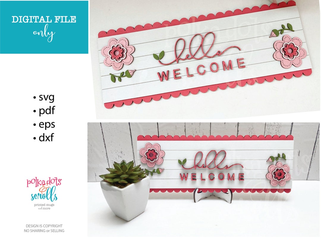 Hello Door Sign Svg File, Round Door Sign Svg, Glowforge Door Sign File ...