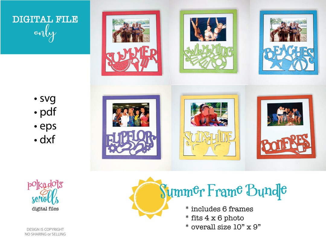 Summer Frame Bundle Laser Files, Laser Picture Frame Files, Photo Frame ...