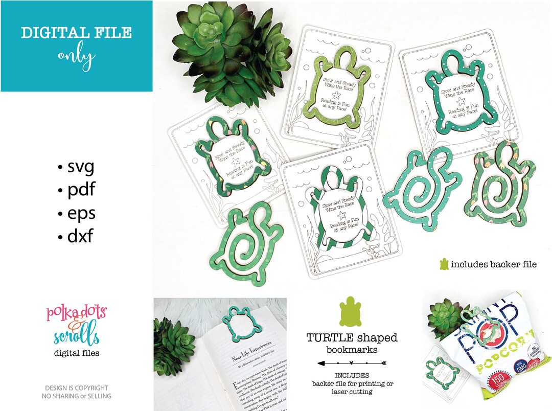 Turtle Bookmark Laser File, Bookmark Files, Turtle Kids Svg, Scrap ...