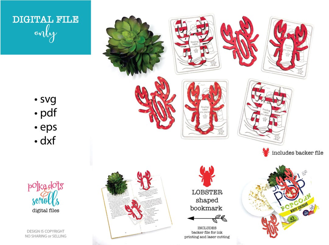 Lobster Shaped Laser Bookmark Svg, Ocean Themed Laser Bookmarks, Laser ...